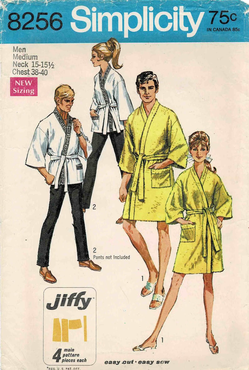 1960s Misses and Mens Jiffy Kimono Robe or Hopi Coat Simplicity 8256 ...