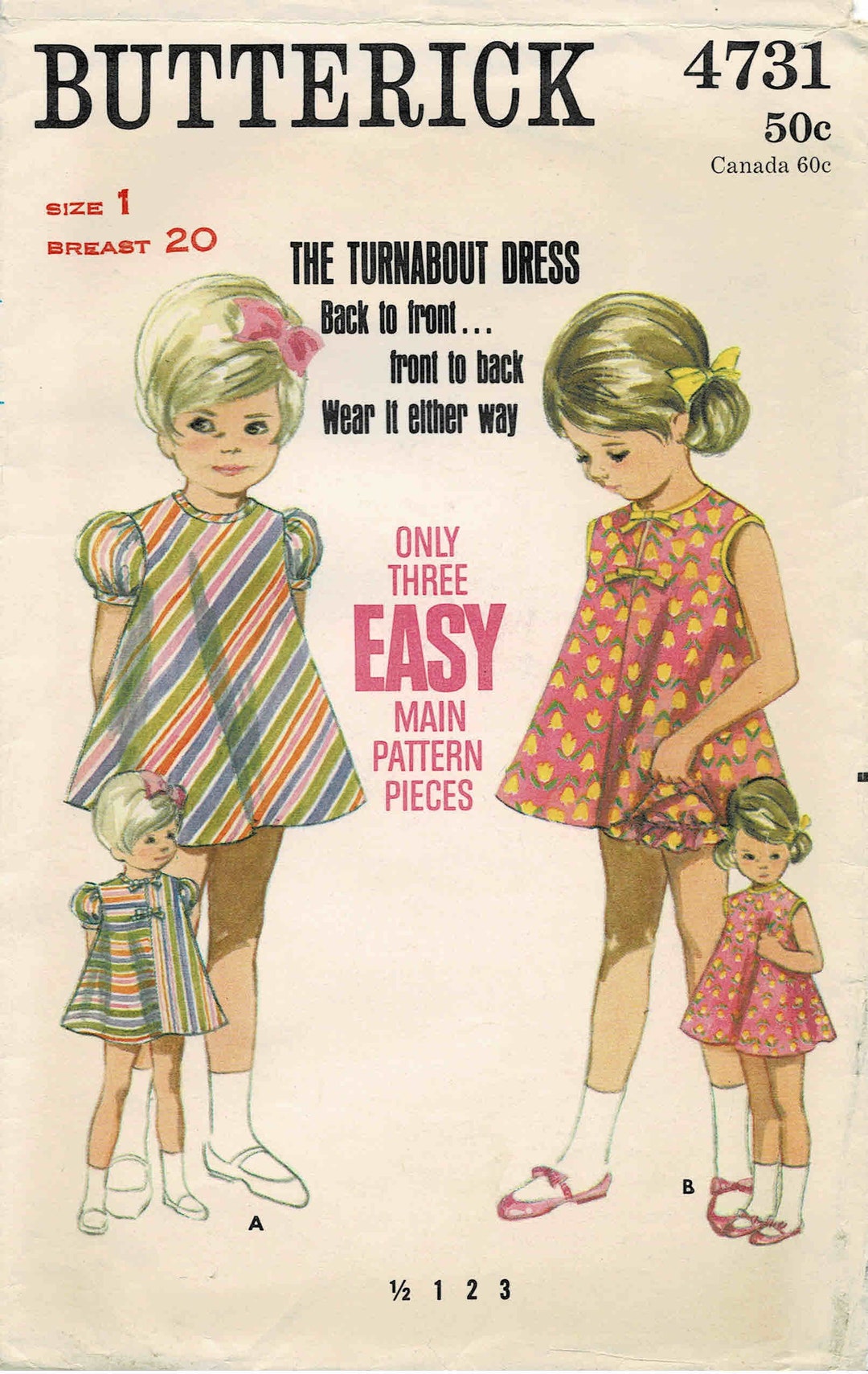 1960s Little Girls Tent Dress and Bloomers Butterick 4731 Vintage ...