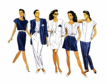 Butterick 6065 Butterfly Batwing Jacket Tank Dress Skirt Pants Misses 4 ...