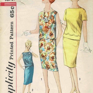 1960s Misses Two Piece Dress Scalloped Blouse and Skirt Simplicity 3867 ...