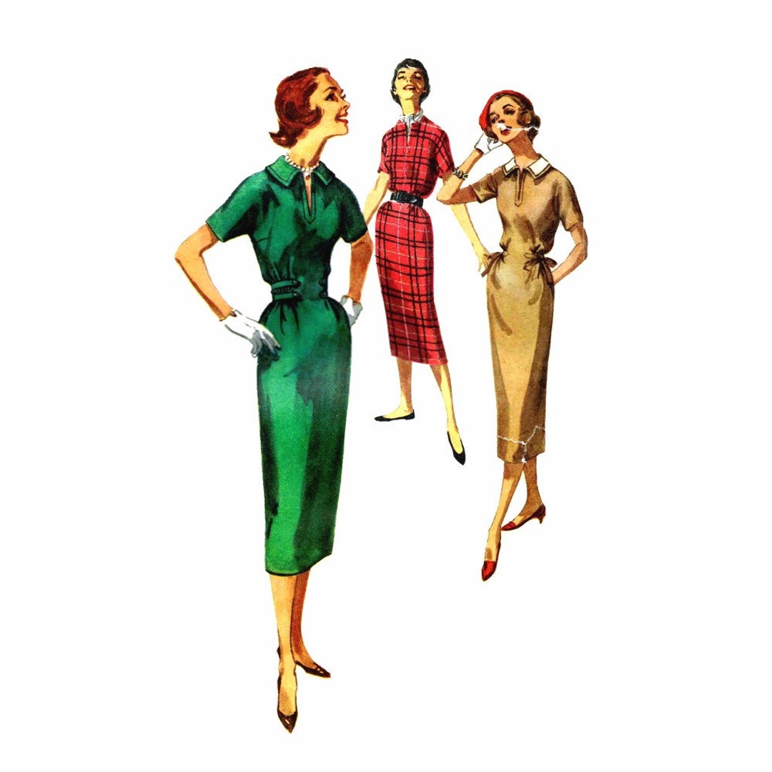 1950s Misses Sheath Dress Kimono Sleeves Detachable Collar Simplicity ...