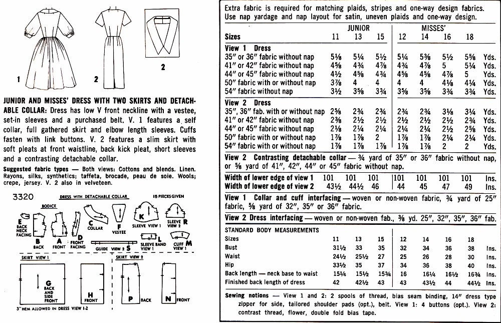 1960s Misses Full Skirt Dress Simplicity 3320 Vintage Sewing | Etsy