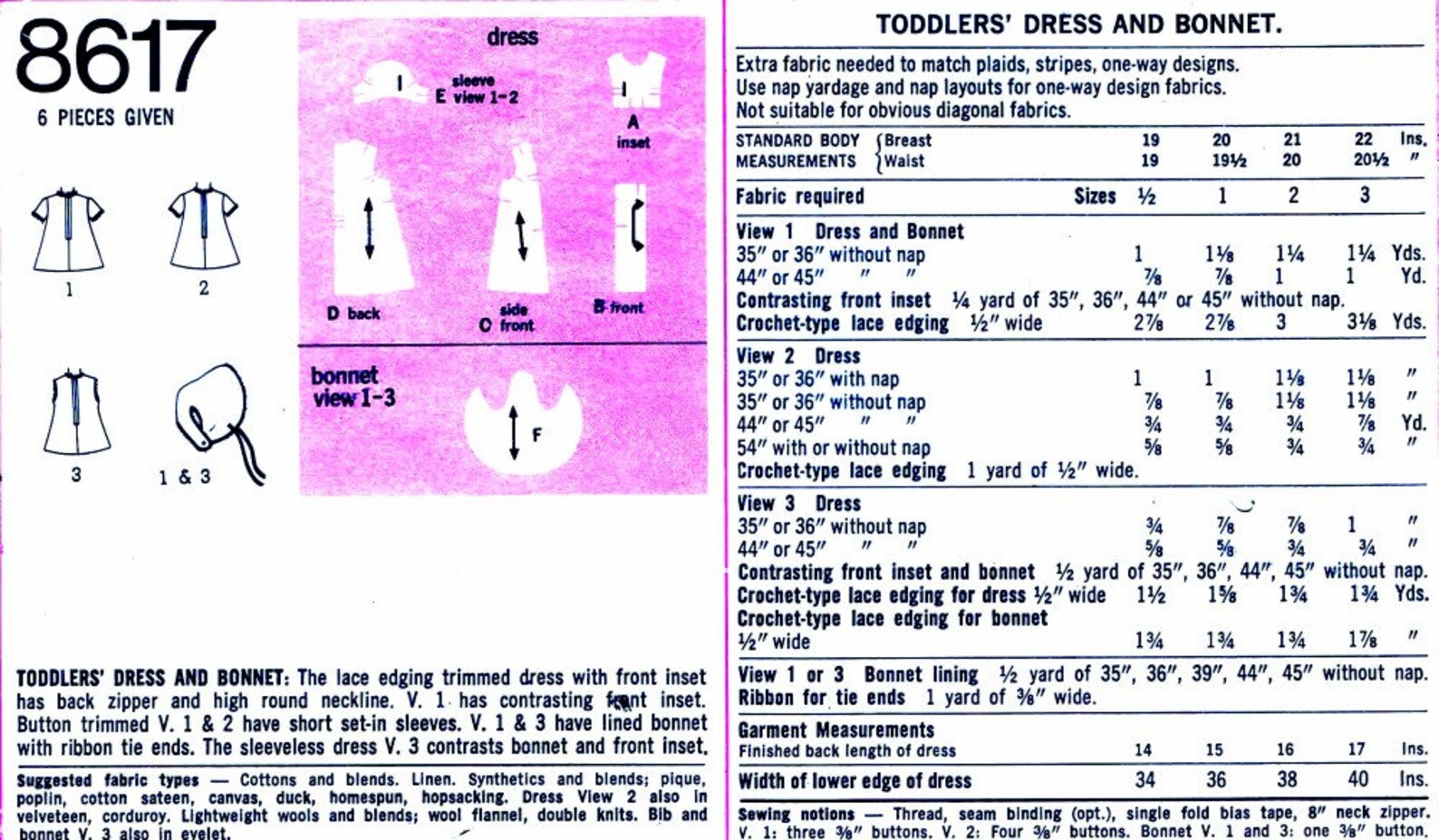 1970s Toddler Girls Dress and Bonnet Simplicity 8617 Vintage - Etsy