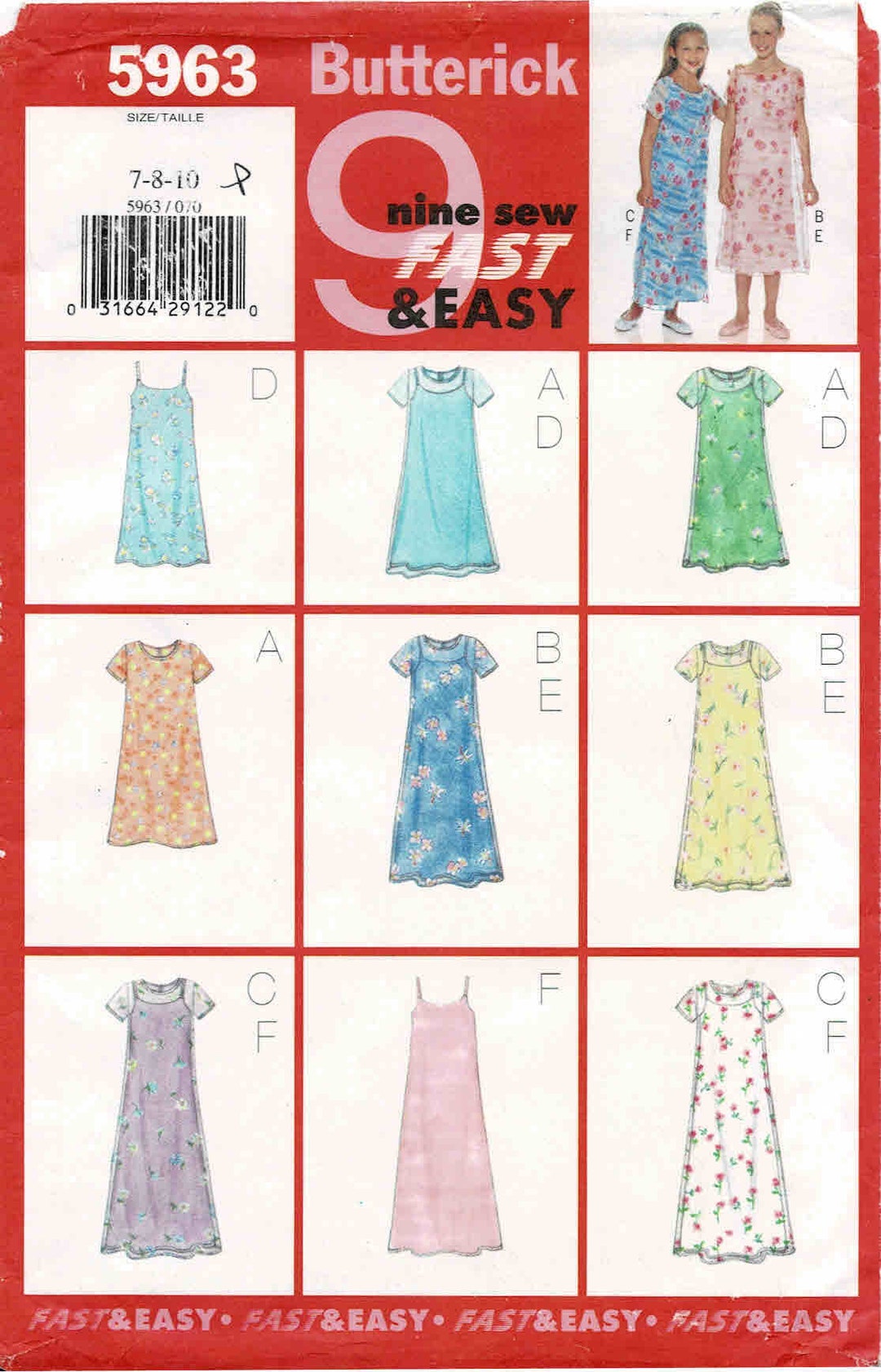 Girls Loose Fitting A-line Pullover Dress Butterick 5963 Vintage Sewing ...