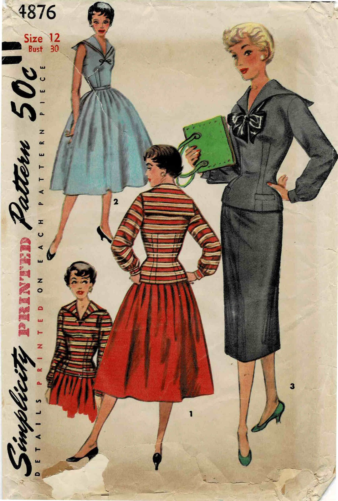 1950s Misses Nautical Dress and Middy Blouse With Sailor Collar and Tie ...