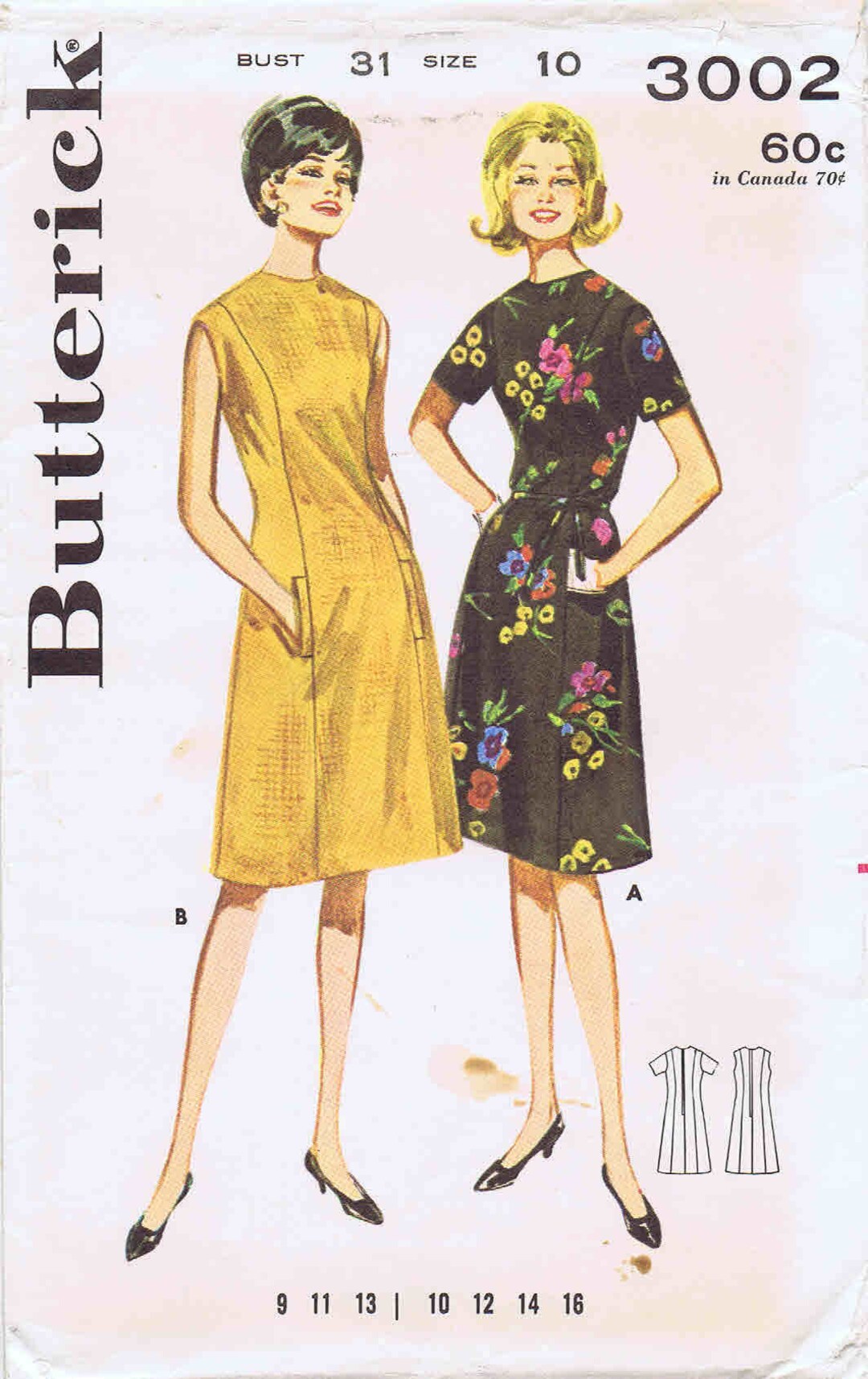 1960s Misses Princess Seam A-line Dress Butterick 3002 Vintage Sewing ...