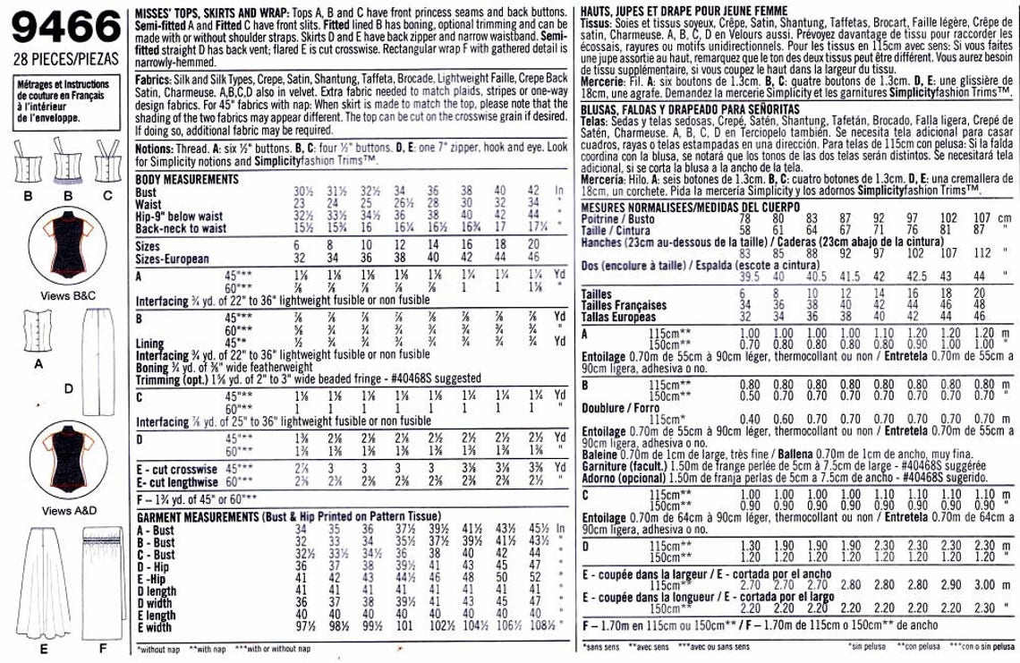 Misses Evening Tops Skirts Wrap Simplicity 9466 Sewing Pattern - Etsy