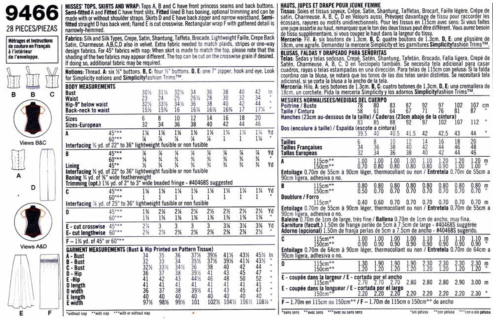 Misses Evening Tops Skirts Wrap Simplicity 9466 Sewing Pattern - Etsy