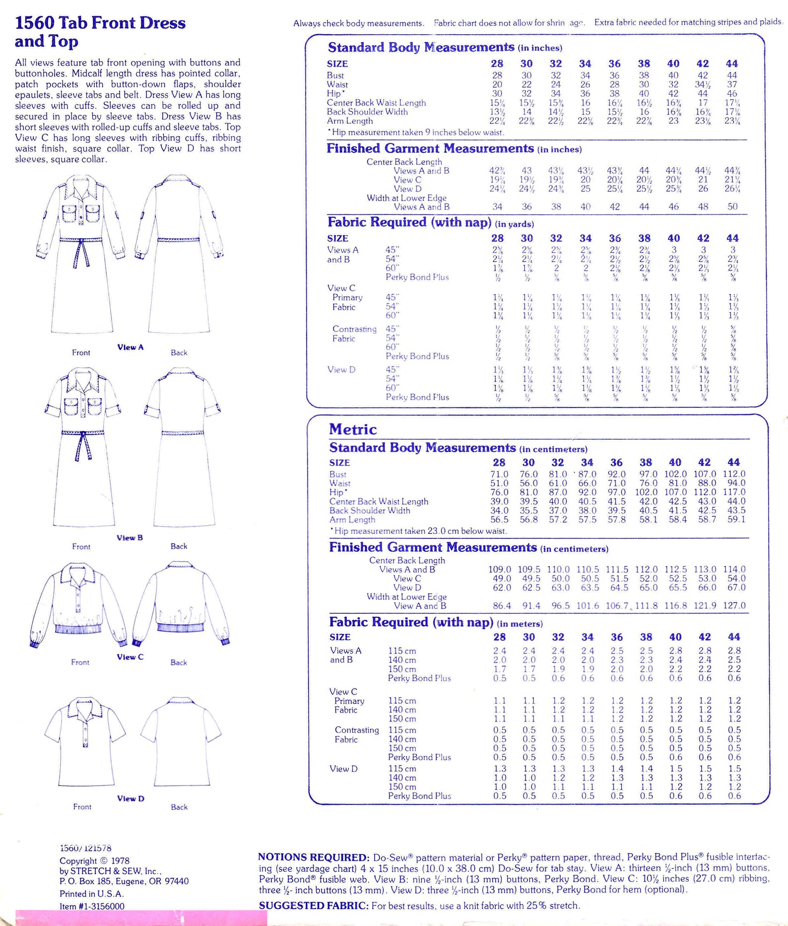 Misses Tab Front Dress and Top Stretch & Sew 1560 Vintage | Etsy