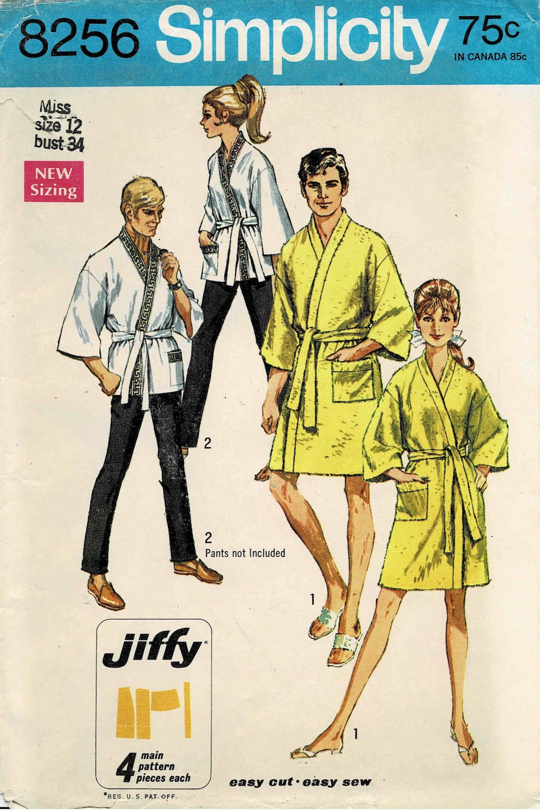 1960s Misses and Mens Jiffy Kimono Robe or Hopi Coat Simplicity 8256 ...