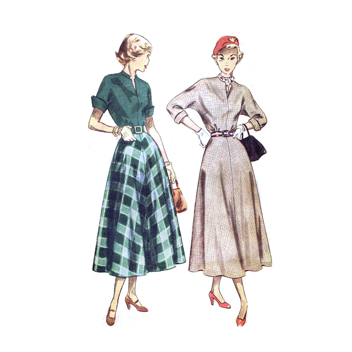 1940s Flared Dress With Wing Cuffs Simplicity 2764 Vintage Sewing ...