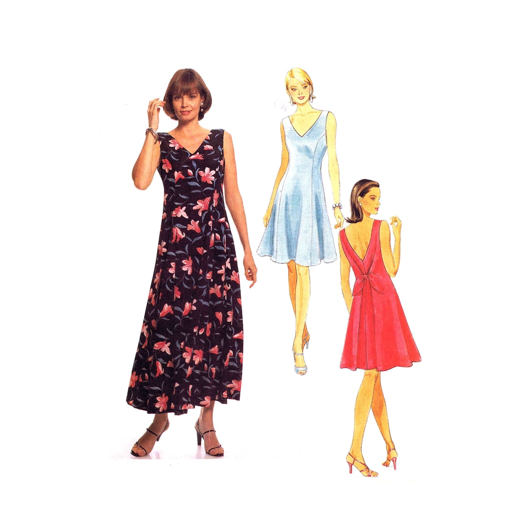 1990s Misses Princess Seam V-neckline Dress in Two Lengths Mccalls 8235 ...
