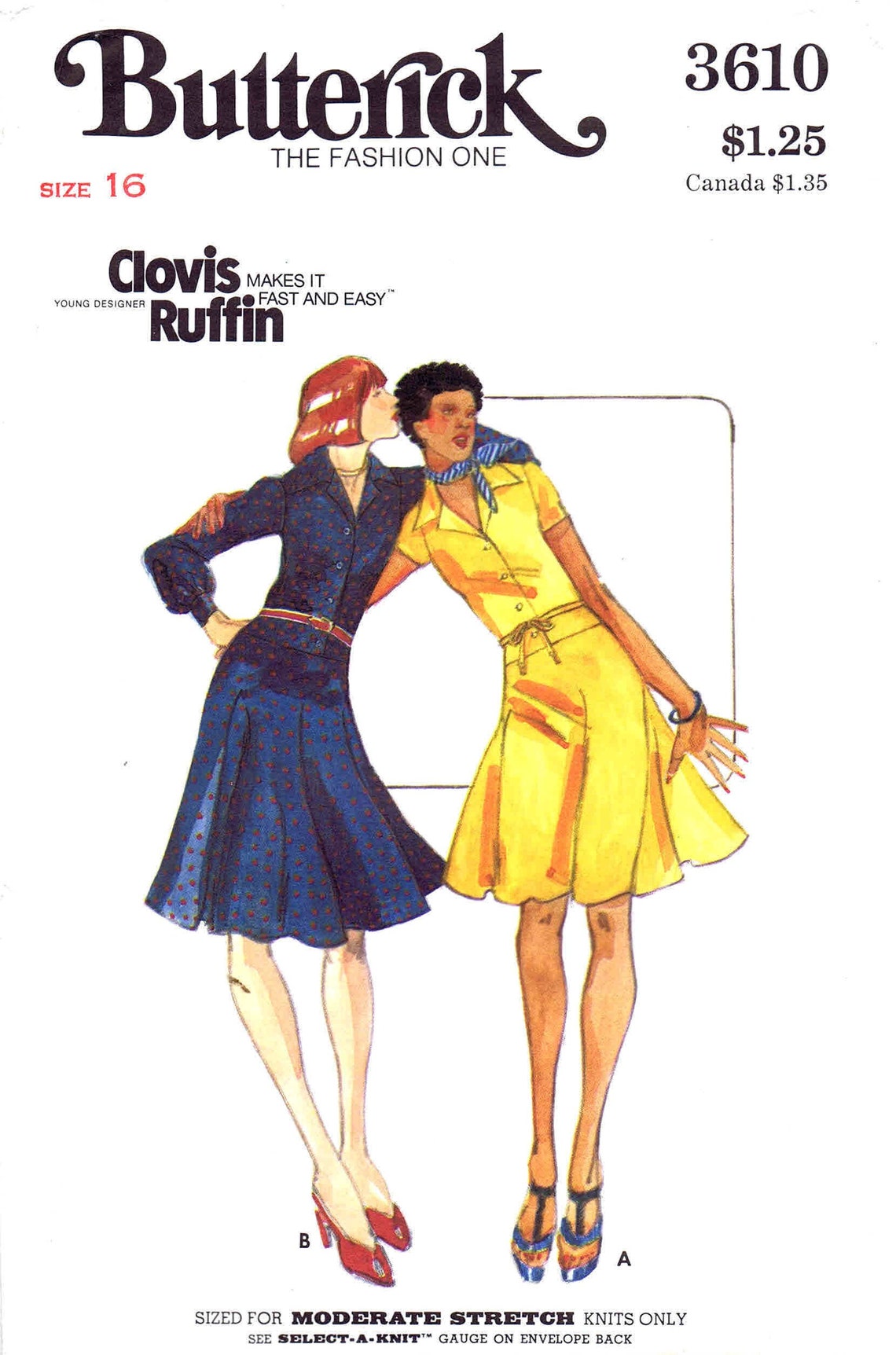 1970s Clovis Ruffin Drop Waist Fit and Flared Dress Butterick 3610 ...