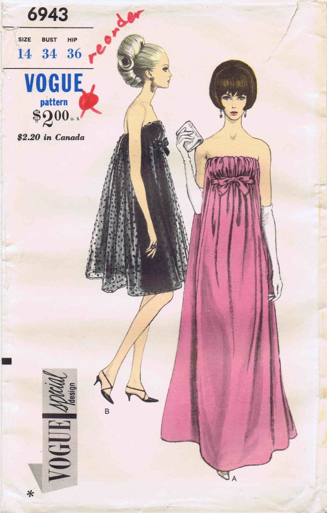 1960s Strapless Evening Dress Pattern Vogue 6943 Special | Etsy