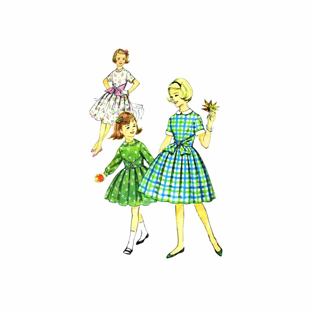 1960s Girls Soft Pleated Full Skirt Dress Simplicity 3568 Vintage ...