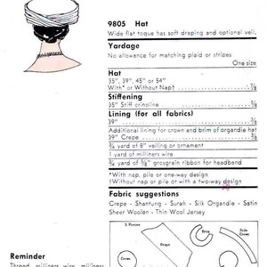 1950s Vogue 9805 Vintage Sewing Pattern Designer Patou - Toque Hats ...