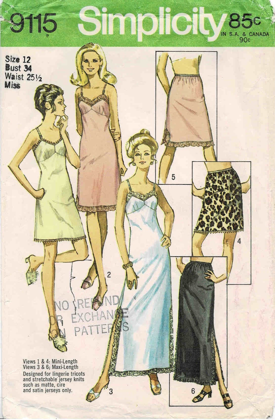 1970s Misses Slip and Half-slip in Three Lengths Simplicity 9115 ...
