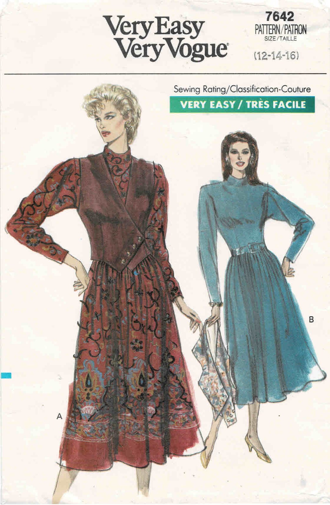 1980s Vogue 7642 Misses Flared Dress and Asymmetrical Vest Vintage ...
