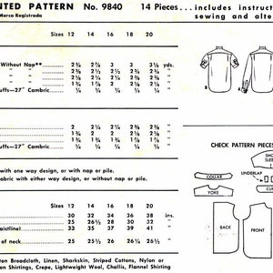 1950s Misses Front Button Shirt Mccalls 9840 Vintage Sewing Pattern ...