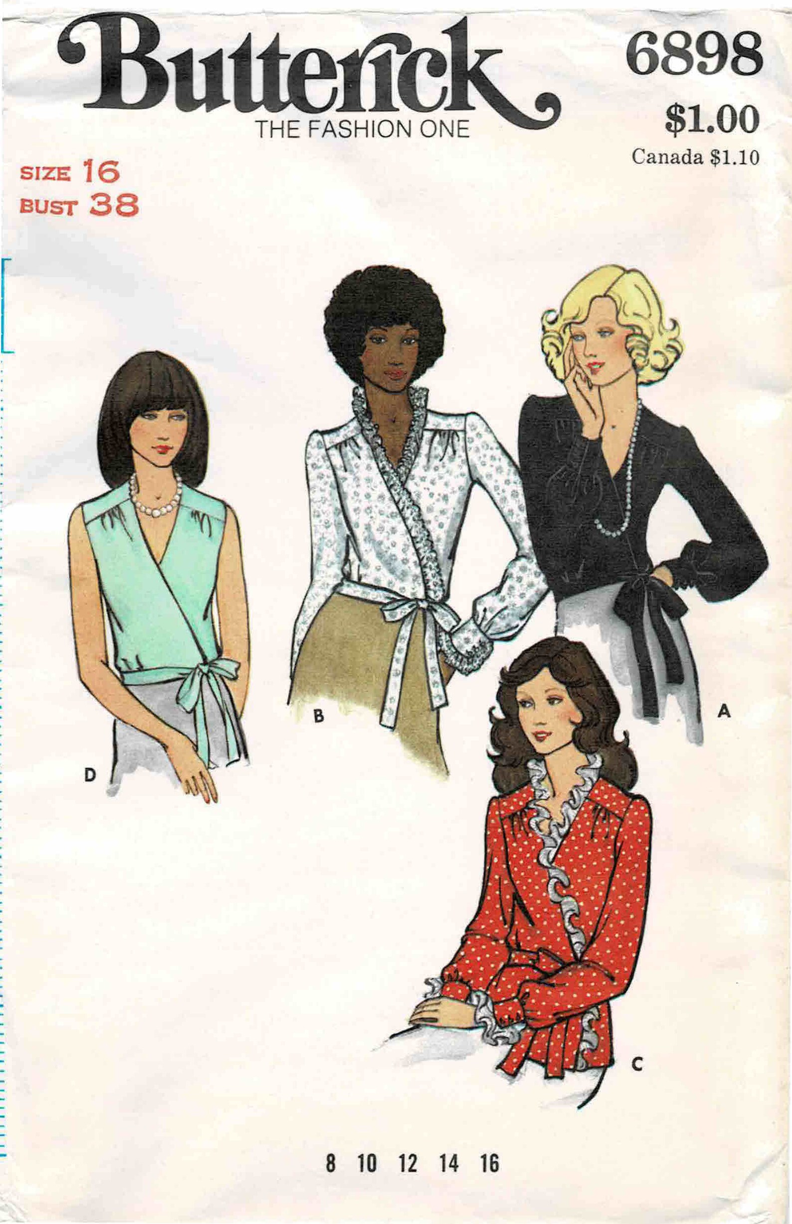 1970s Misses Fitted Wrap Blouses Butterick 6898 Vintage Sewing - Etsy