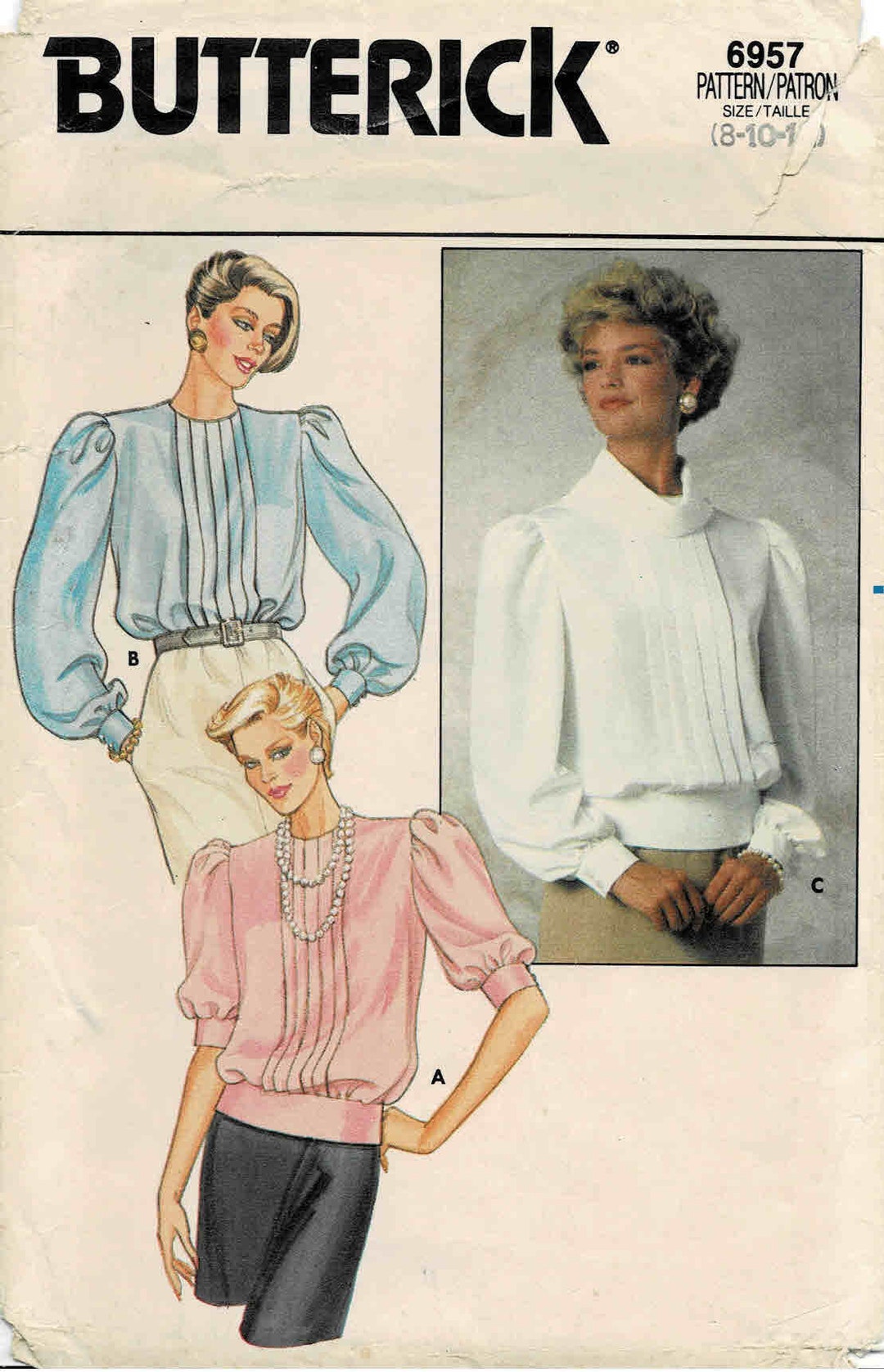 1980s Misses Loose Fitting Front Tucks Blouse Butterick 6957 Vintage ...