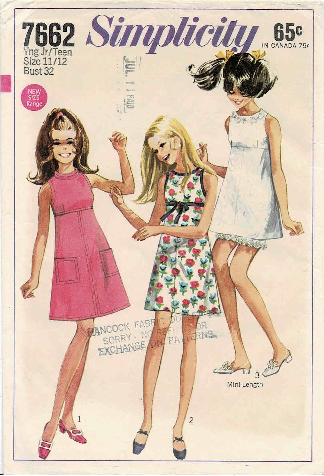 1960s Teens Empire Waist Dress in Two Lengths and Shorts Simplicity ...