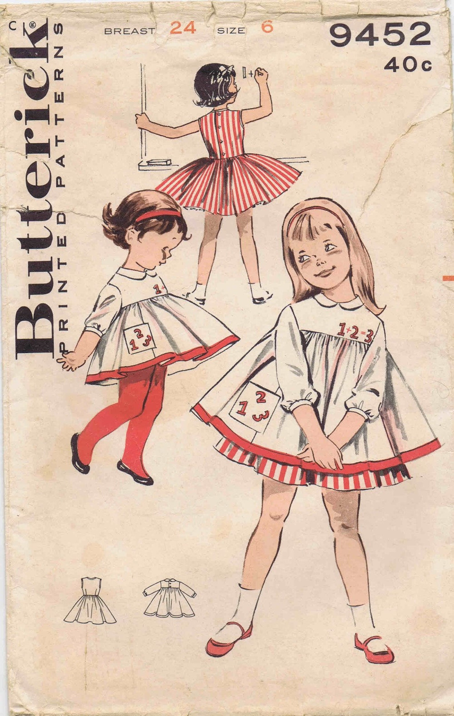 1960s Girls Smock Top and Dress Butterick 9452 Vintage Sewing Pattern ...