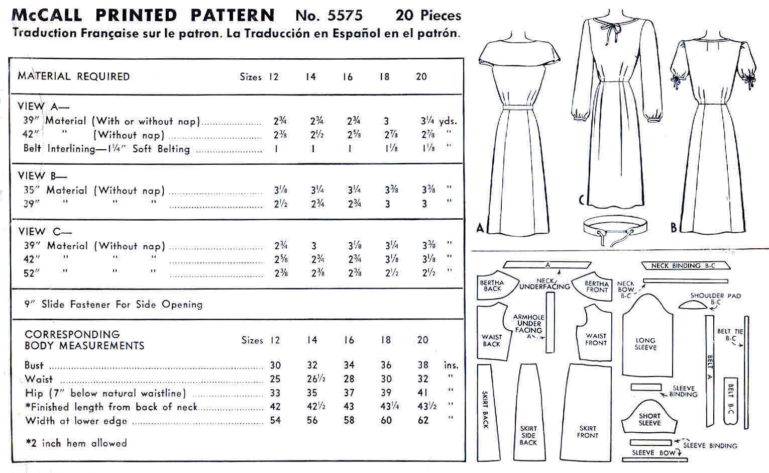 1940s Misses Bertha Collar Dress Mccall 5575 Vintage Sewing Pattern ...