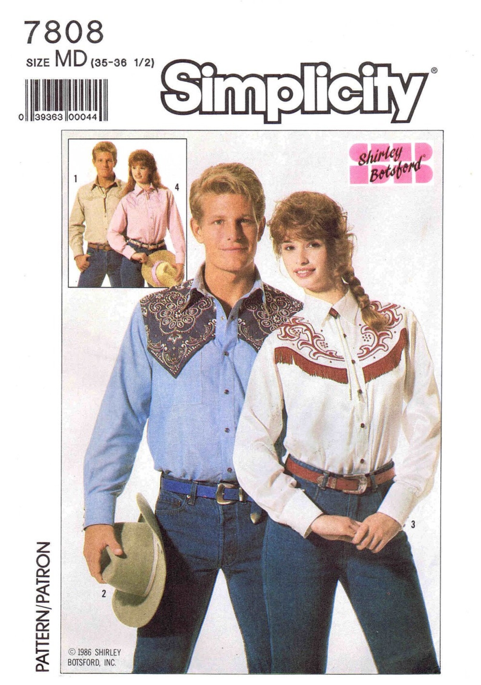 1980s Misses Misses or Mens Western Shirts Simplicity 7808 - Etsy
