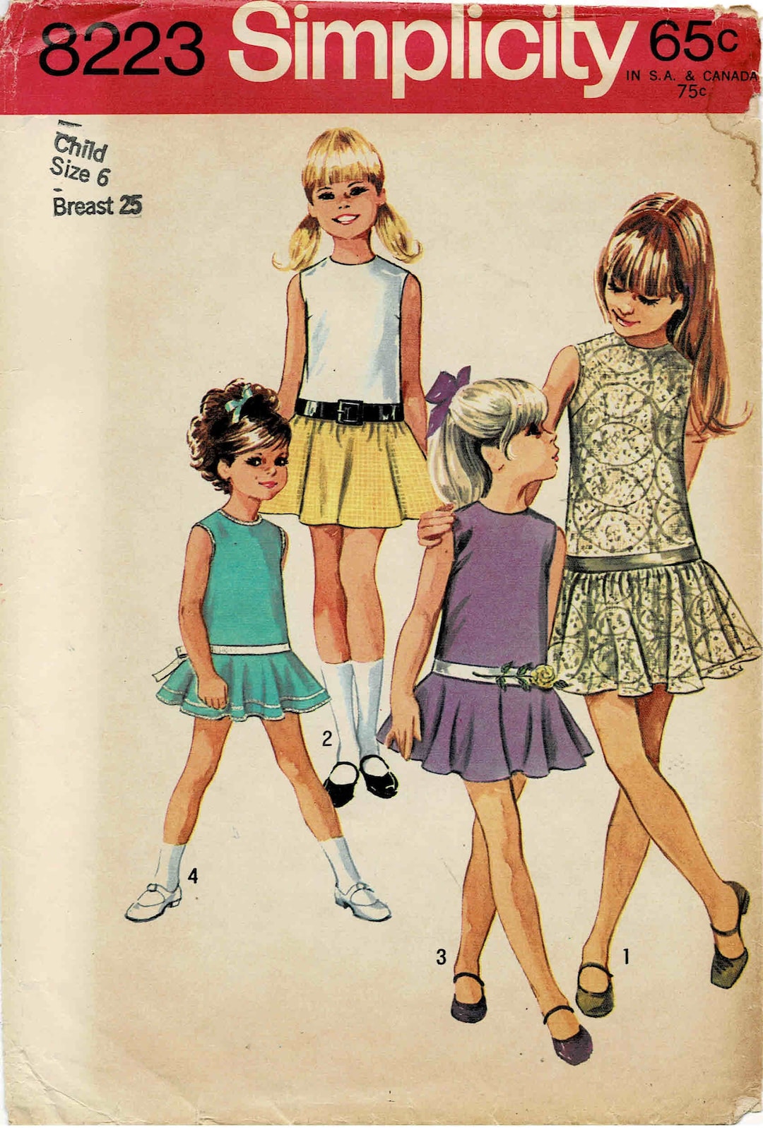 1960s Girls Drop Waist Dress With Two Skirts Simplicity 8223 Vintage ...