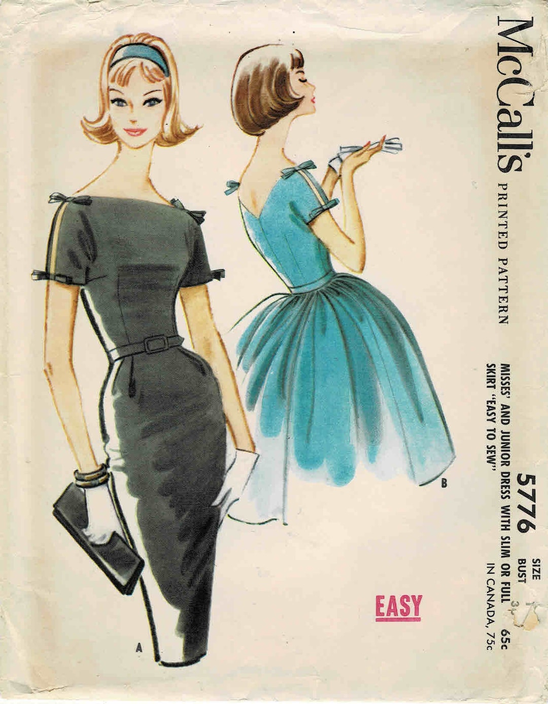 1960s Misses Cocktail Dress With Slim or Full Skirt Mccall's 5776 ...