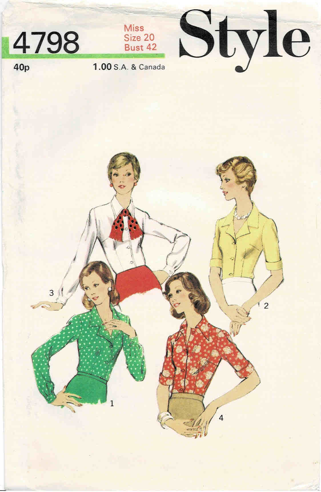 Misses Set of Shirts Style 4798 Vintage Sewing Pattern Full | Etsy
