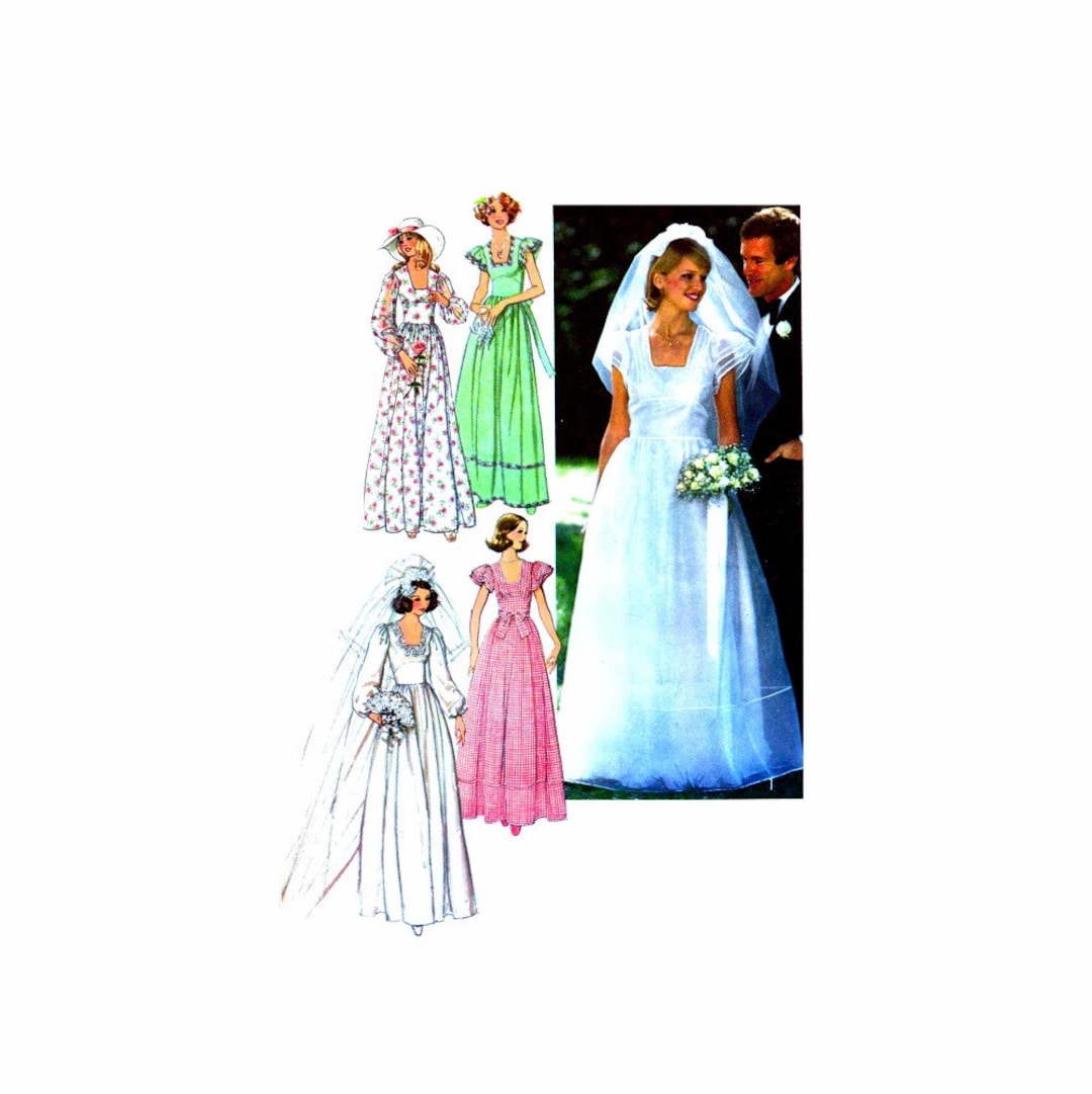 1970s Bridal Gown Bridesmaid Dress Simplicity 7886 Vintage Sewing ...