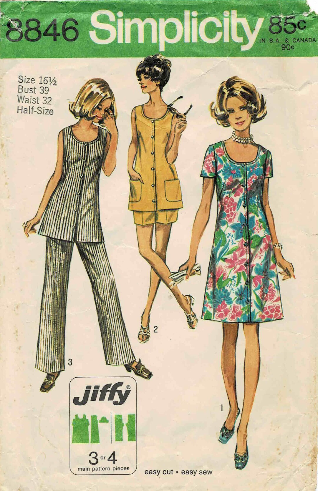 1970s Misses Jiffy Pants Shorts Dress Tunic Simplicity 8846 Vintage ...