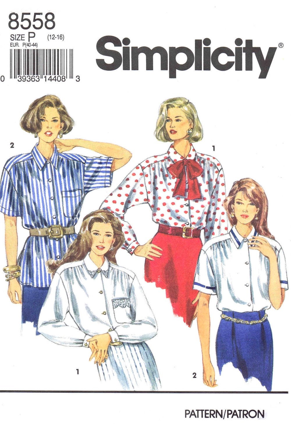 Misses Front Button Shirt and Tie Simplicity 8558 Vintage | Etsy