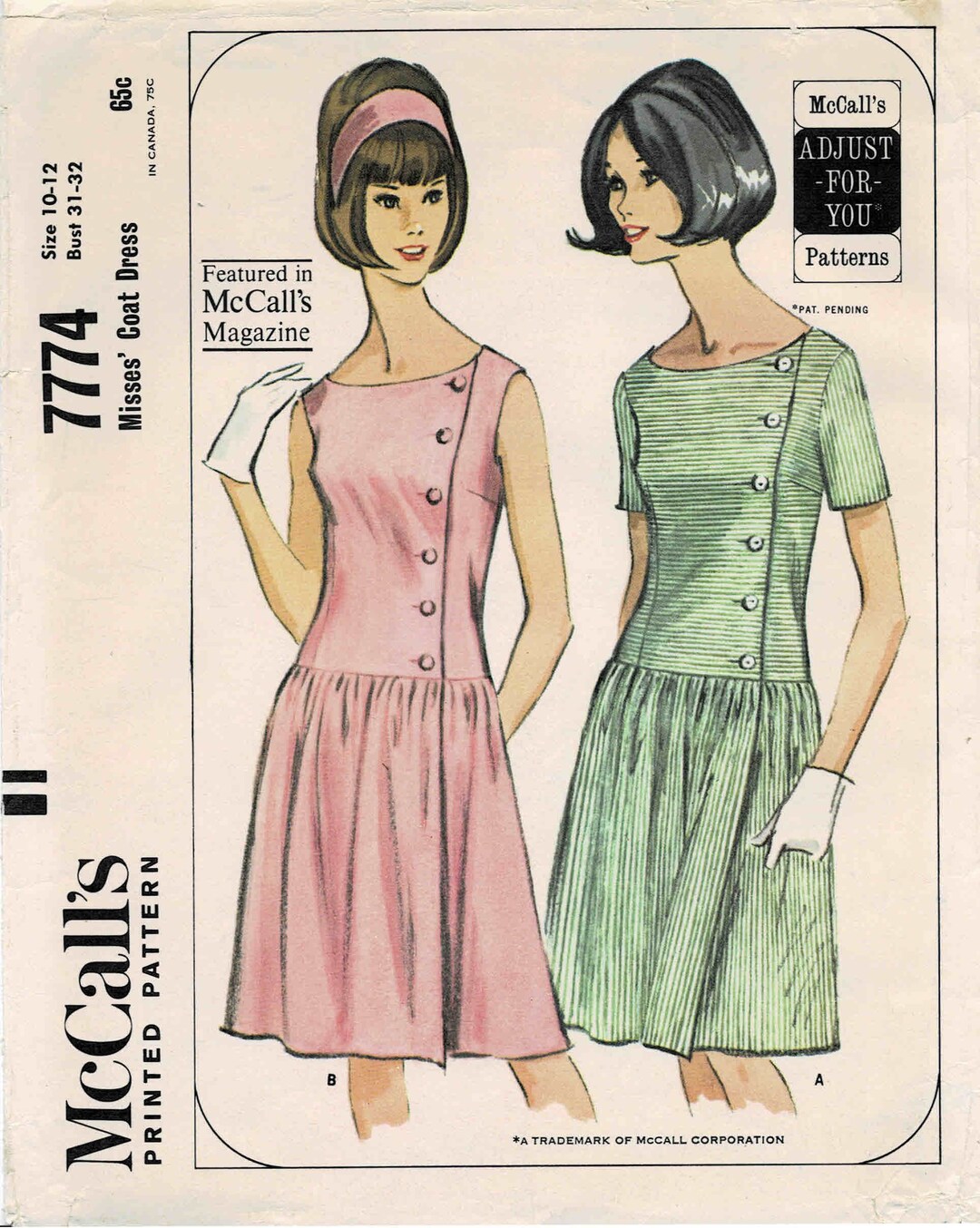 1960s Misses Long Coat Dress Mccalls 7774 Vintage Sewing Pattern UNCUT ...