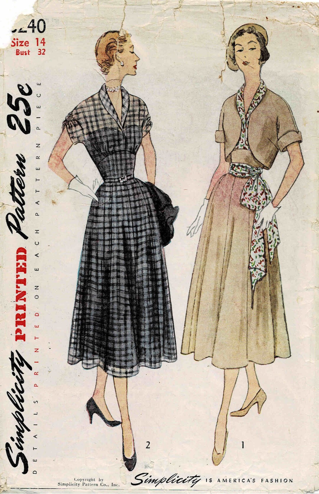 1950s Misses High Midriff Dress and Bolero Jacket Simplicity 3240 ...