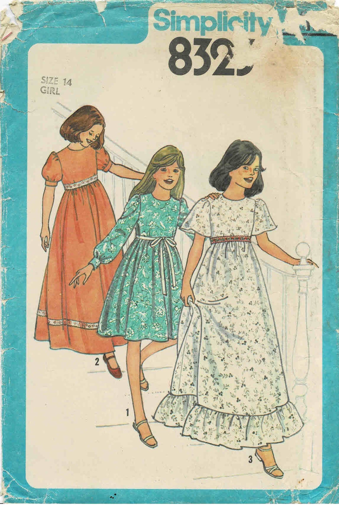 1970s Girls Prairie Dress in Two Lengths Simplicity 8323 Vintage Sewing ...