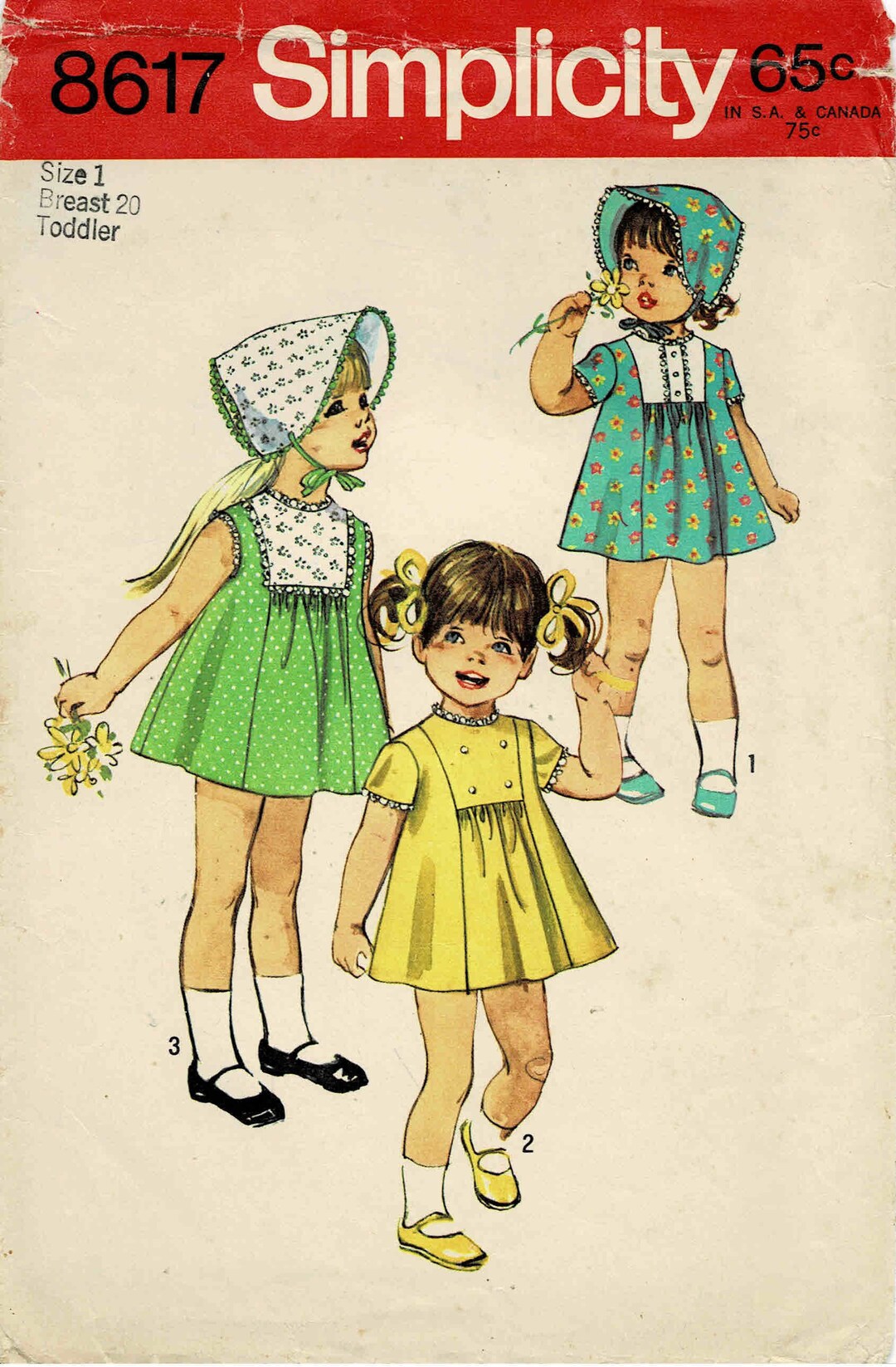1970s Toddler Girls Dress and Bonnet Simplicity 8617 Vintage Sewing ...