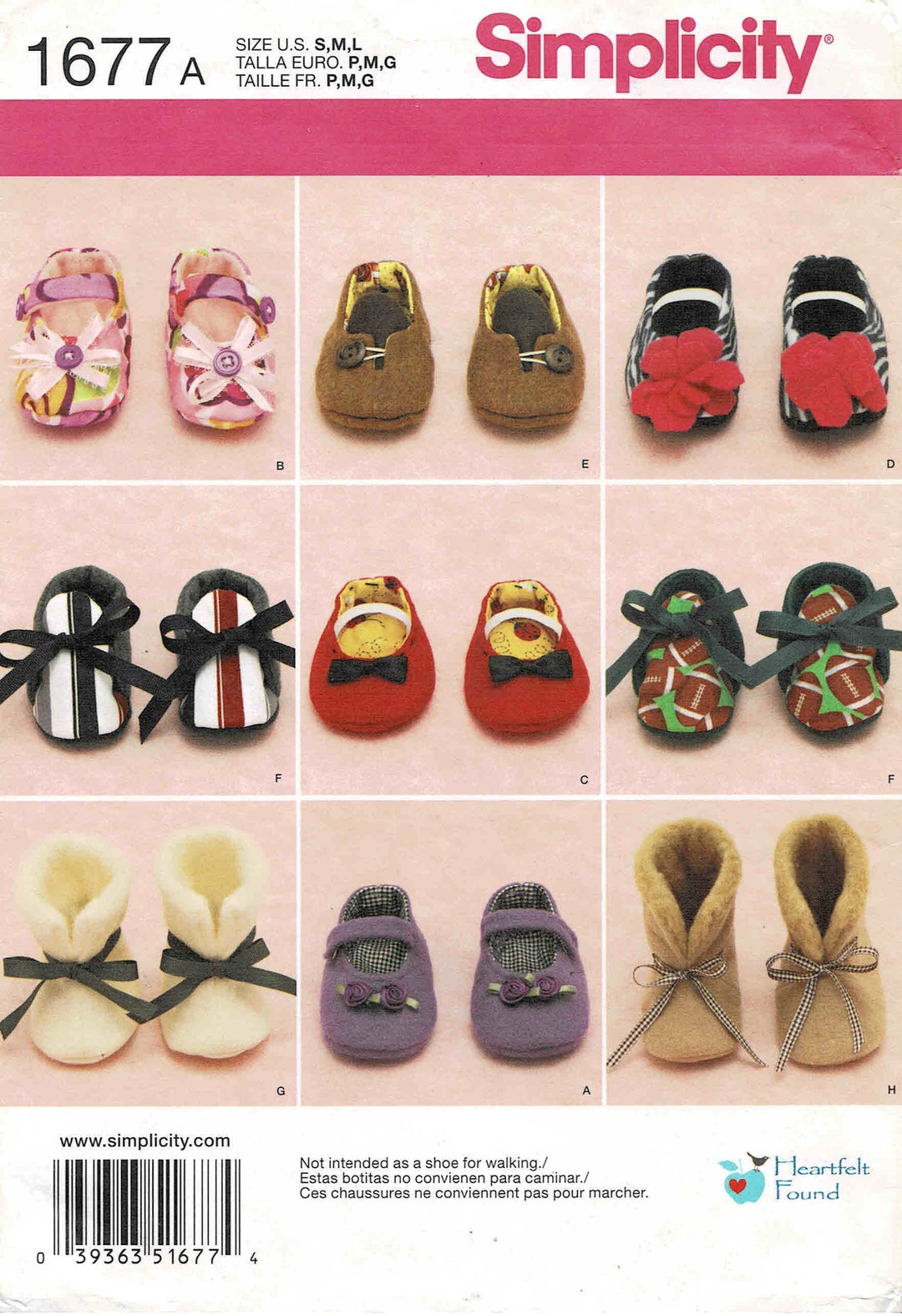 Baby Shoes in Three Sizes Simplicity 1677 Sewing Pattern Size Small ...