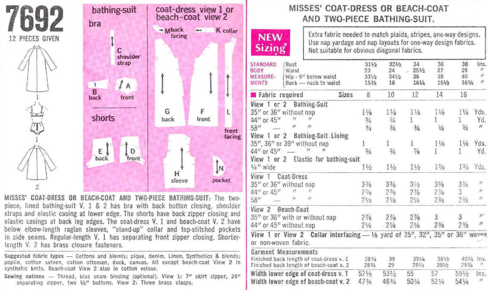 1960s Bathing Suit Coat Dress Beach Coat Simplicity 7692 | Etsy