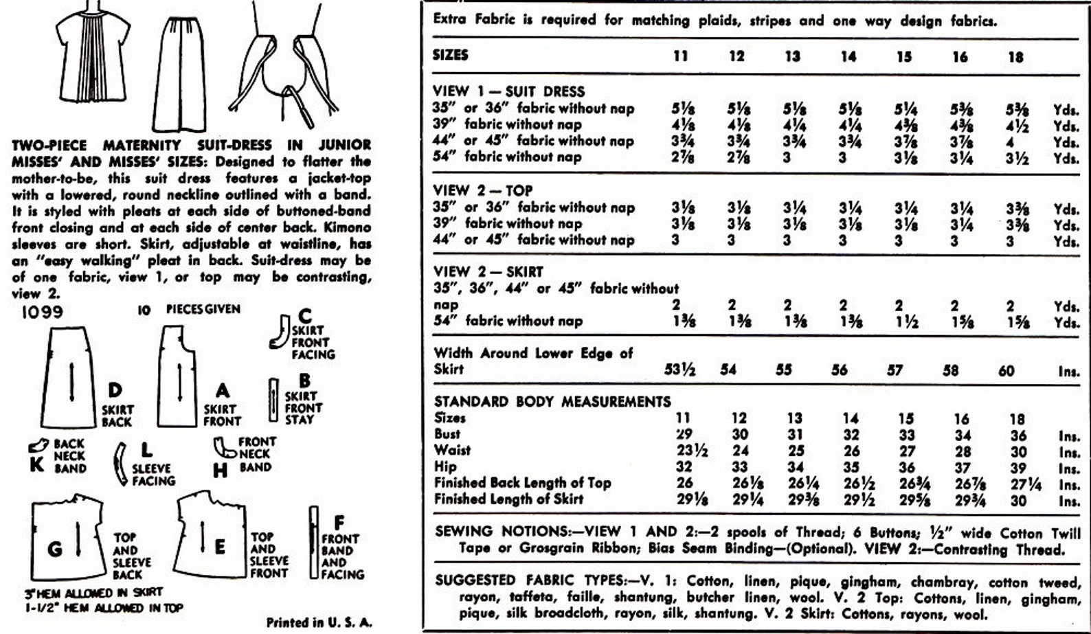 1950s Maternity Suit-dress Top Skirt Simplicity 1099 Vintage - Etsy