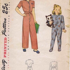 1940s Little Girls One Piece Pajamas Simplicity 2199 Vintage Sewing ...