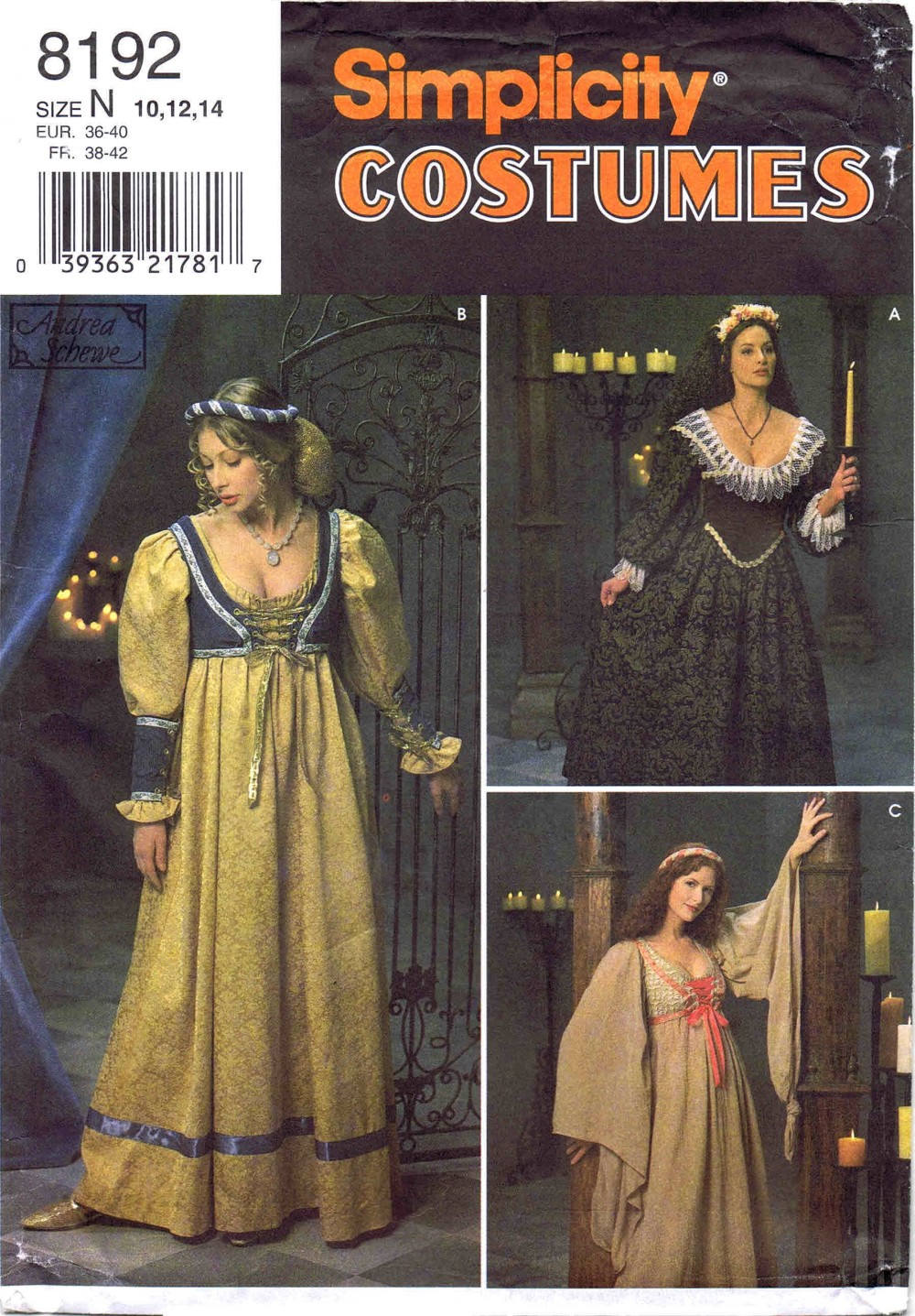 Maiden Renaissance Historical Costume Simplicity 8192 Sewing Pattern ...
