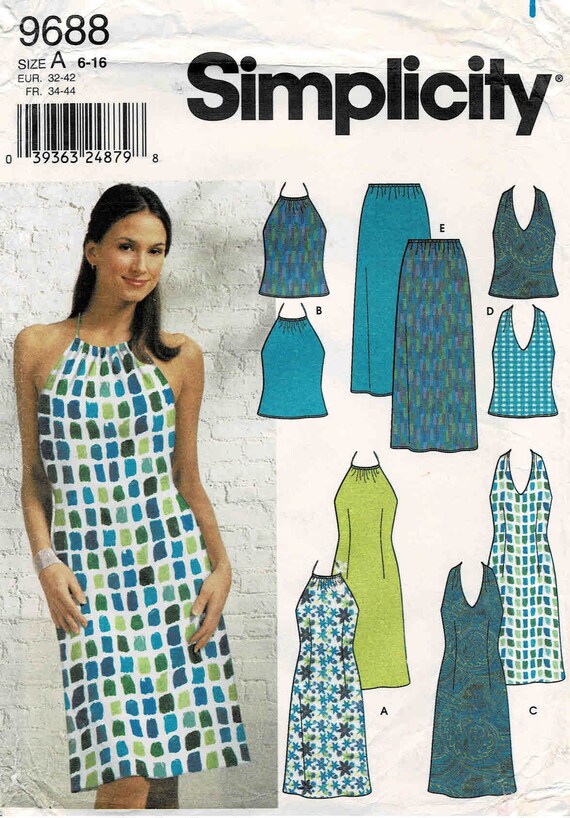 Misses Halter Dress Tops Skirt Simplicity 9688 Sewing Pattern | Etsy