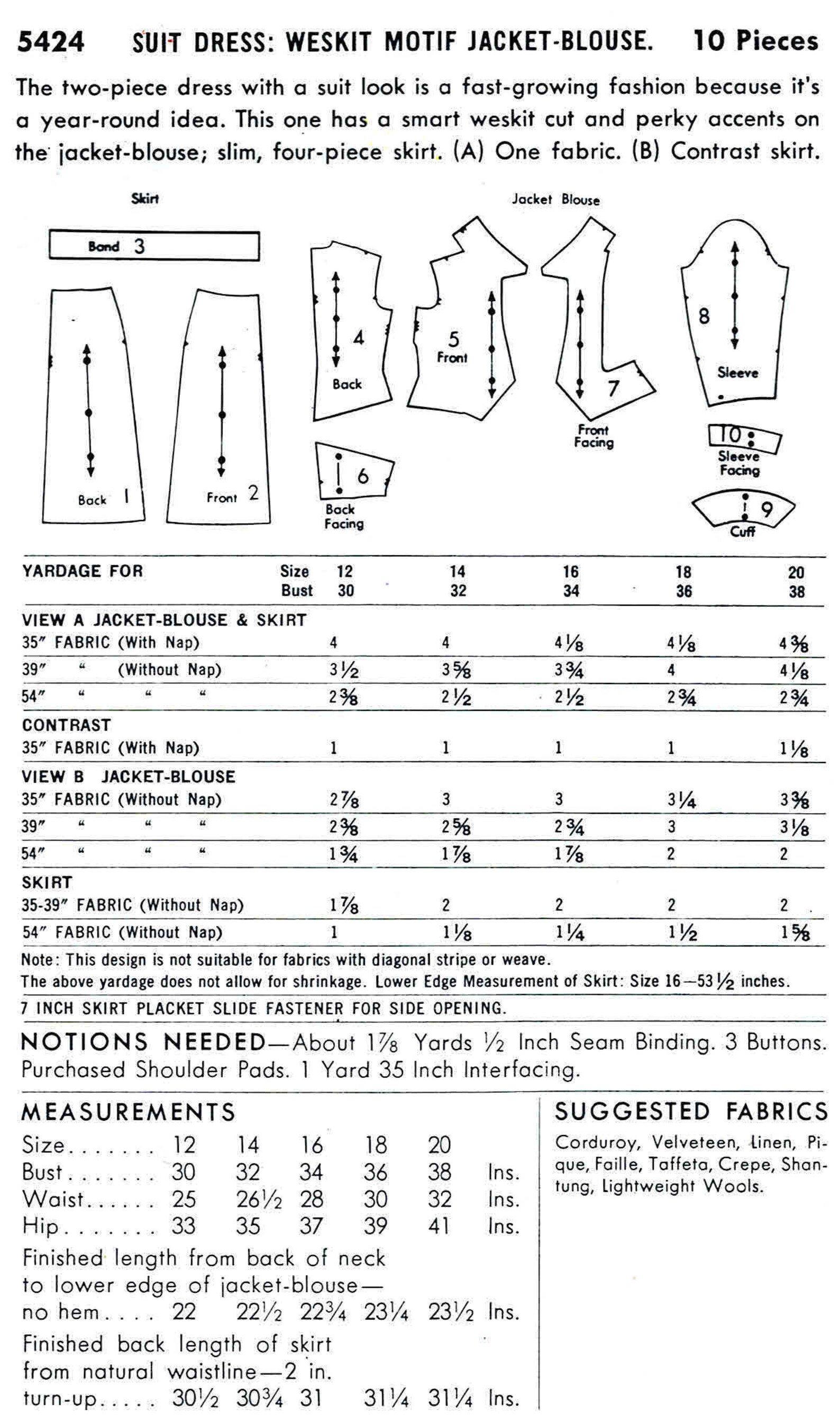 1950s Misses Slim Suit-dress Weskit Motif Jacket-blouse - Etsy