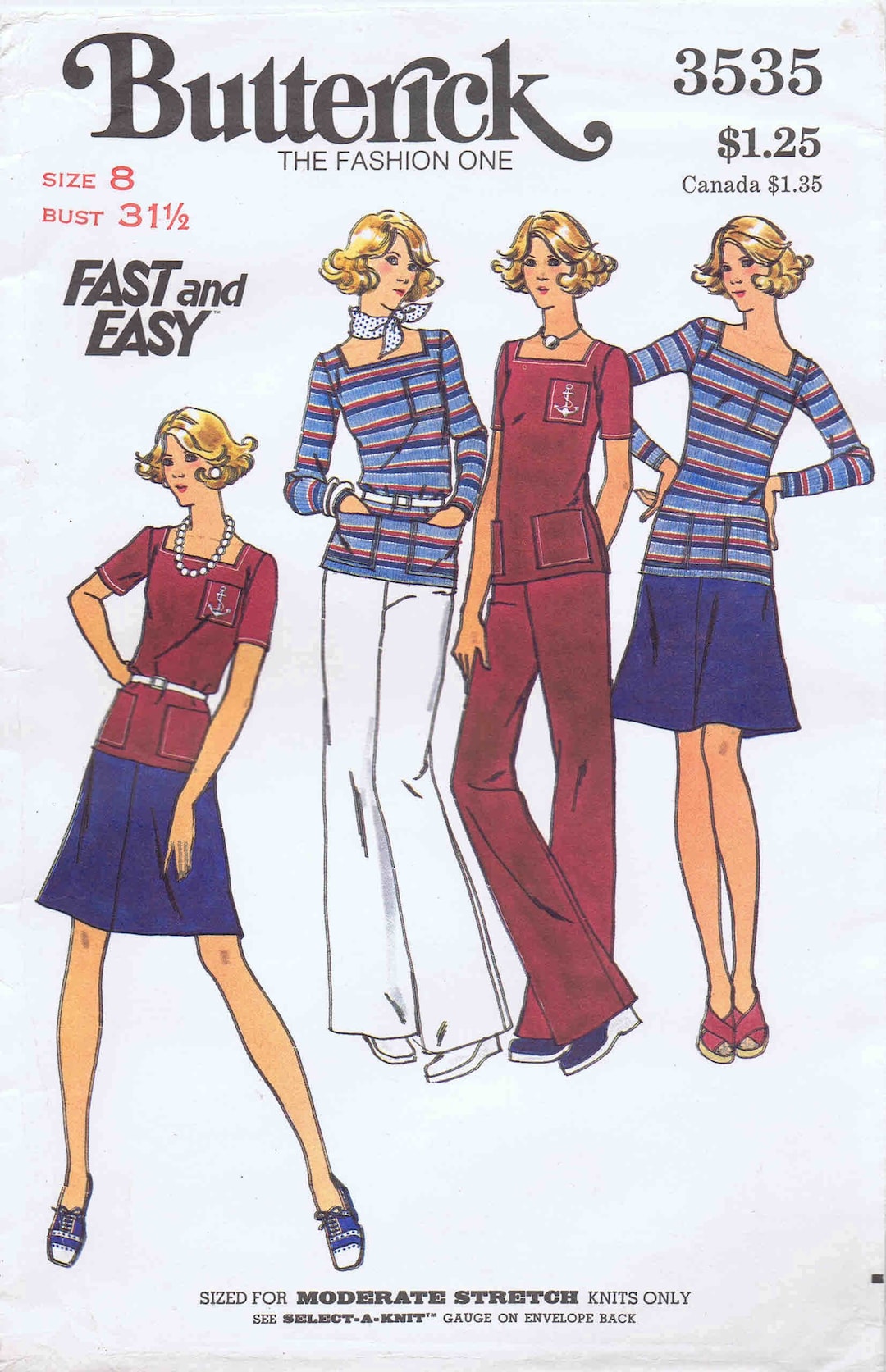 Misses Top Skirt Pants Butterick 3535 Vintage Sewing Pattern Size 8 ...