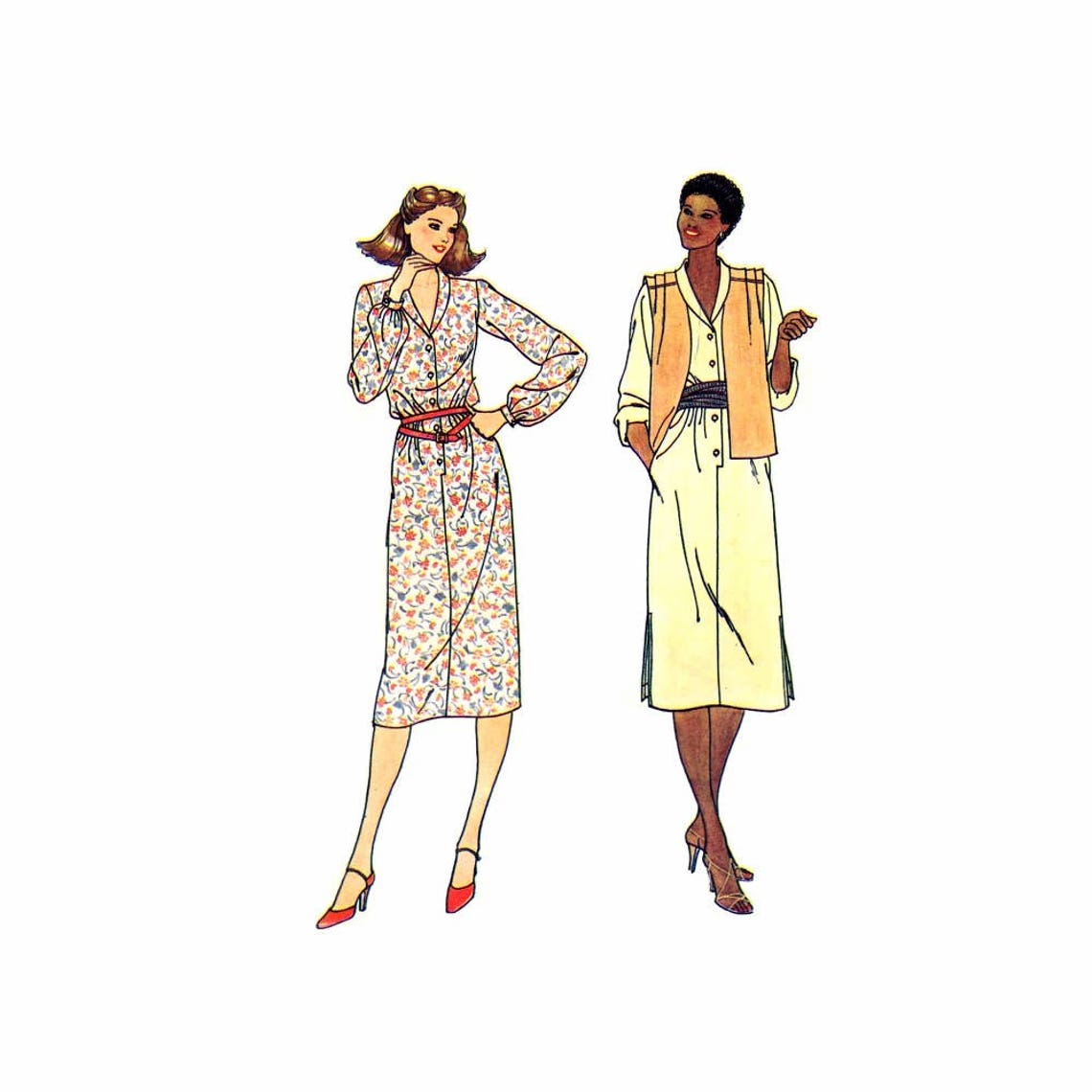 Misses Vest Shawl Collar Dress Butterick 6378 Vintage Sewing - Etsy