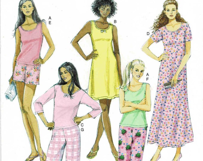 Misses Pajamas - Top, Gown, Shorts and Pants Butterick 5432 Sewing ...