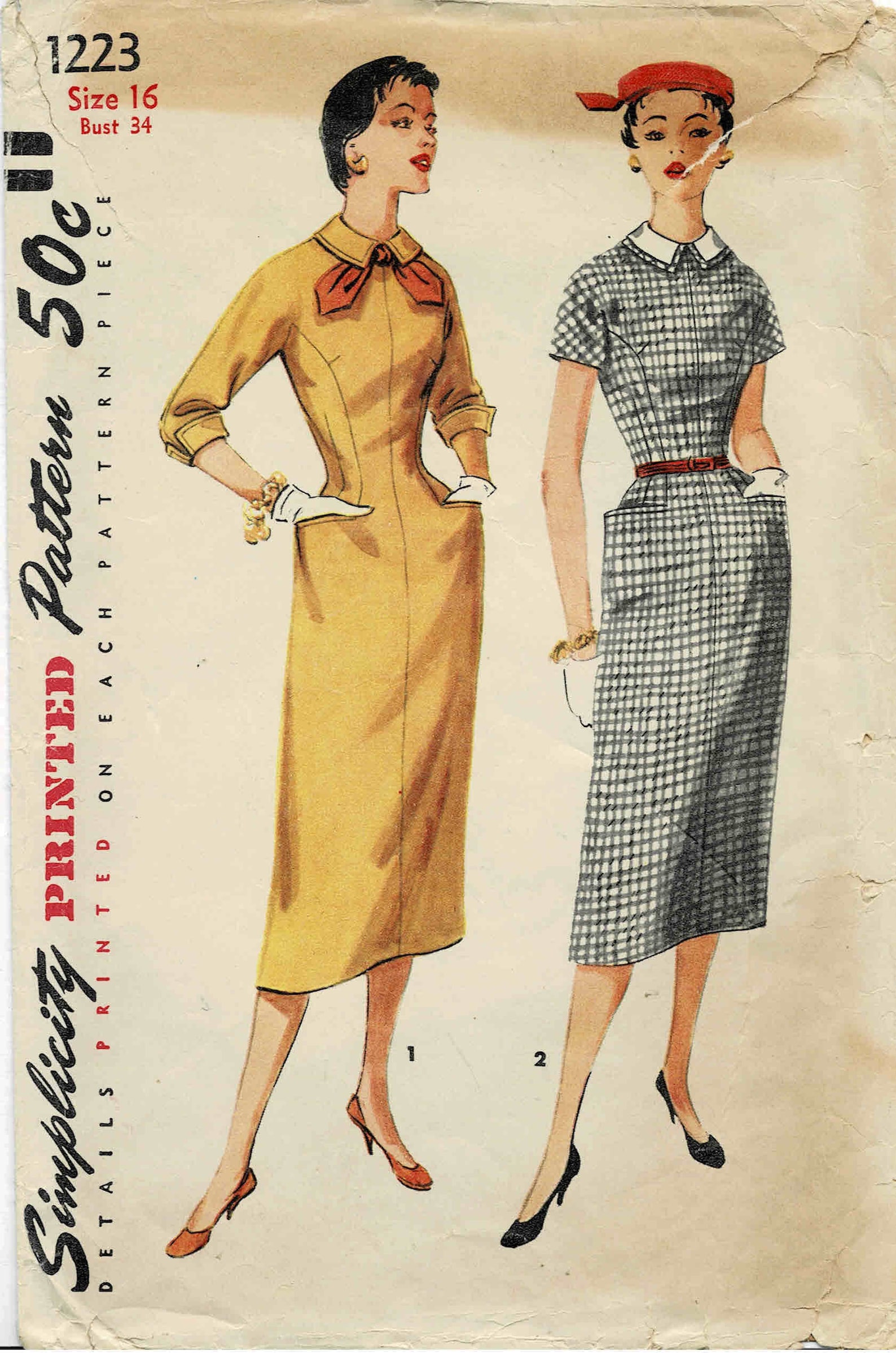1950s Misses Sheath Dress With Cuffed Sleeves Simplicity 1223 - Etsy